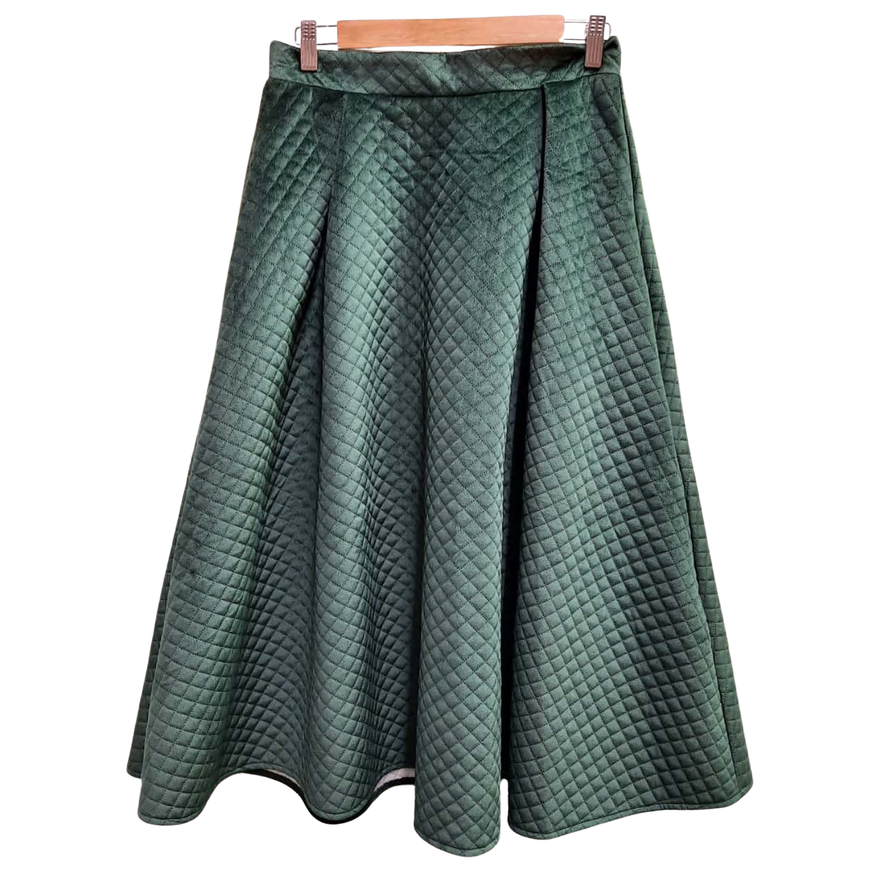 CHICWISH Fancy Sheen Quilted Velvet Skirt in Dark Green Size M(s)