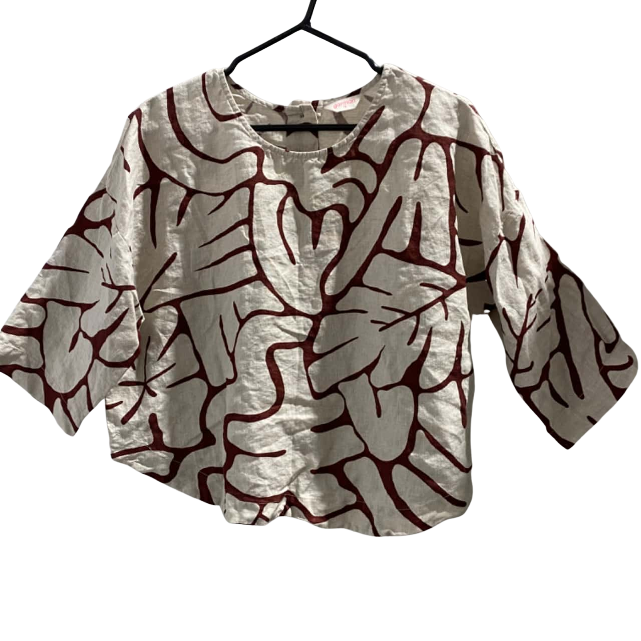 Gorman Womens Size 12 Cropped Linen Top Beige / Brown (s)