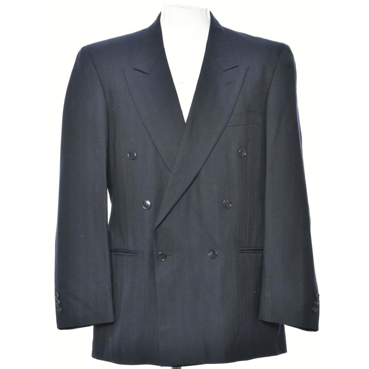 Jones New York Mens Size 42 Double Breasted 100%Wool Suit Jacket Black(s)