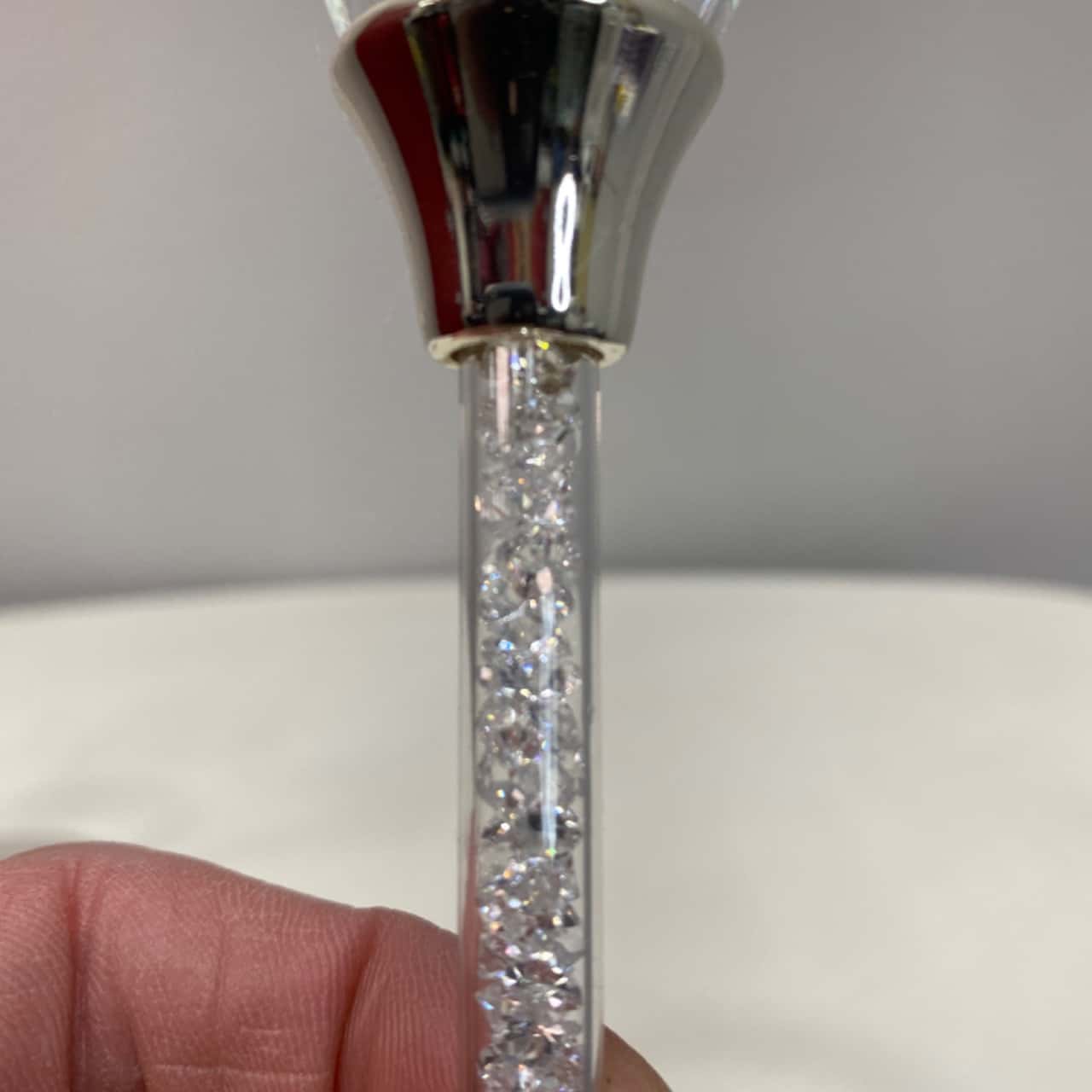 Champagne Flutes with “diamonds” in stem- set of 2
