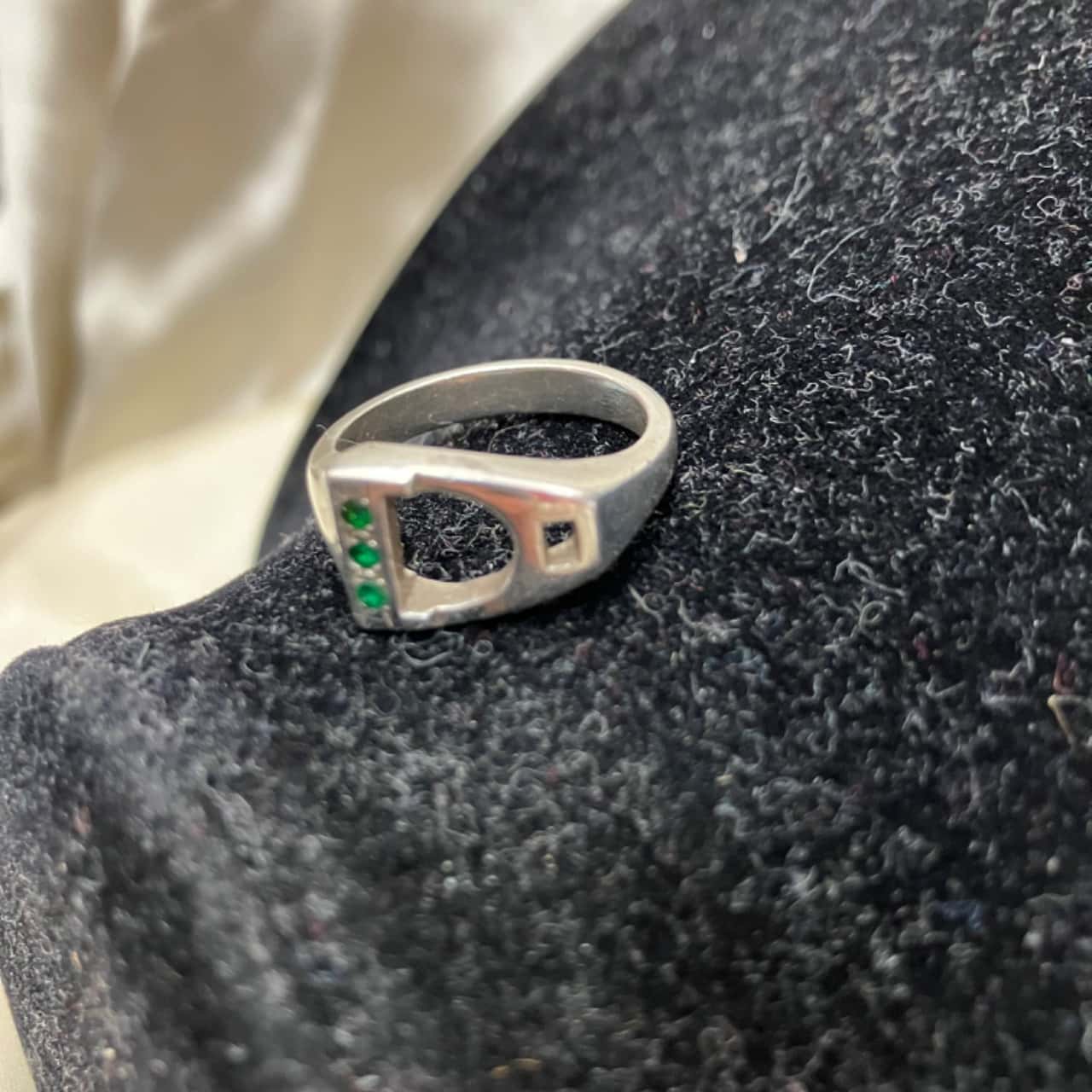 Letter D Mens Rings Green / Silver 925(s)