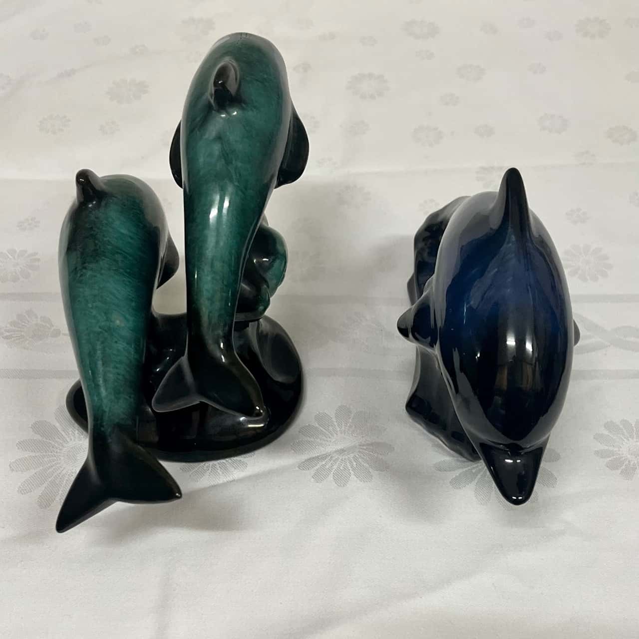 The Blue Mountain Collection Aqua dolphin glazed pottery statue and ...