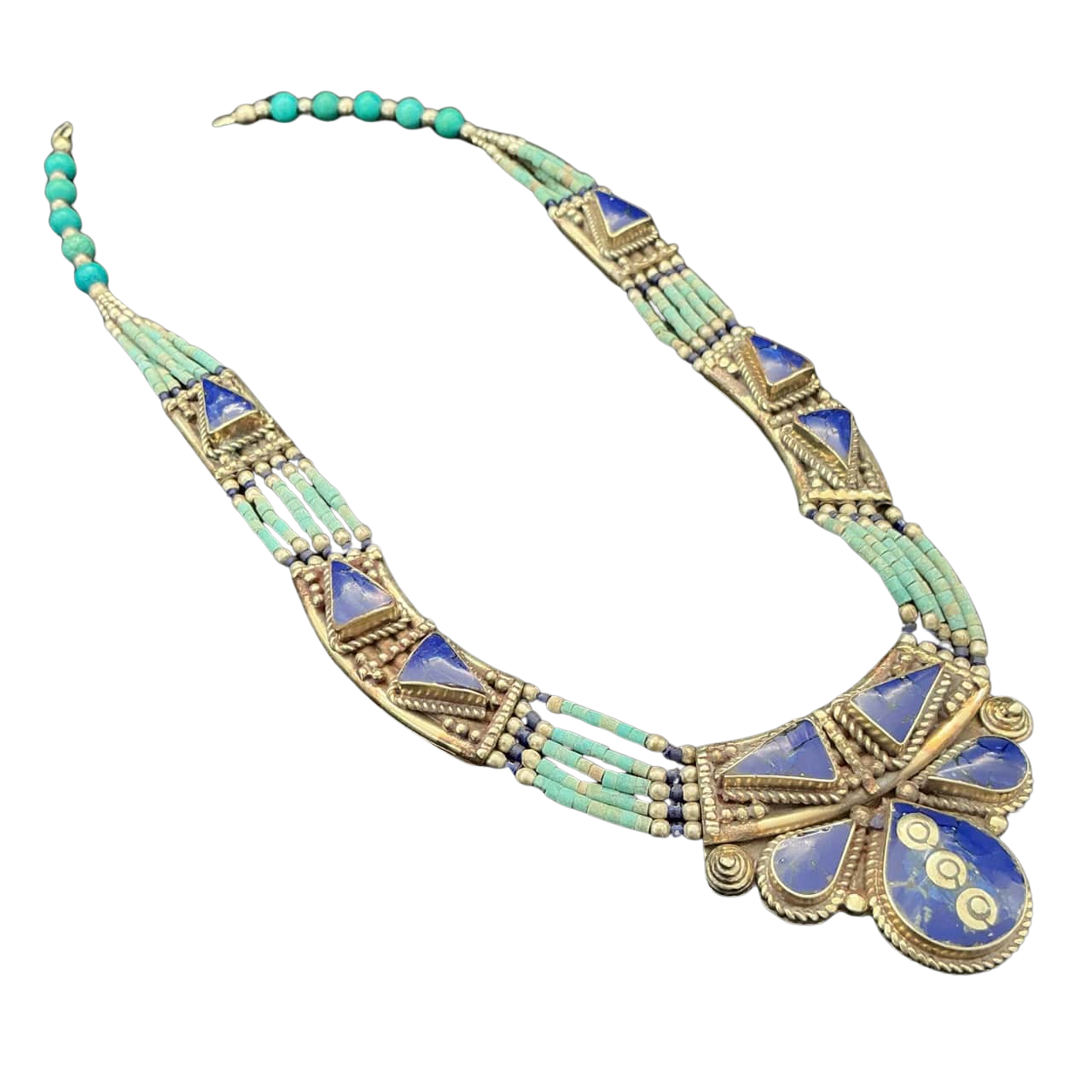 Silvertone (not Sterling) Lapiz lazuli and turquoise tribal Beaded ...