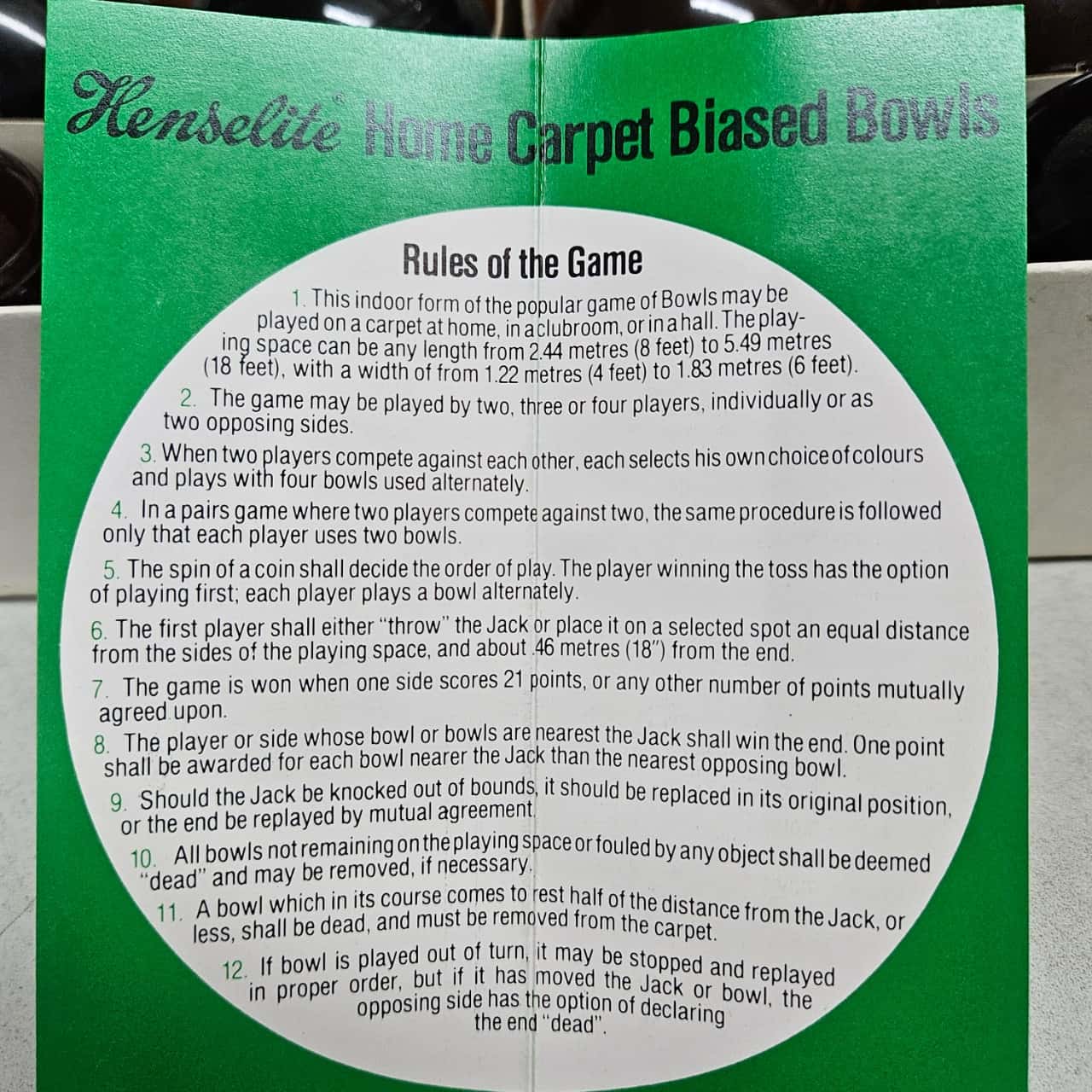 Vintage Old Stock Henselite Home Carpet Biased Bowls Full Sized Game ...