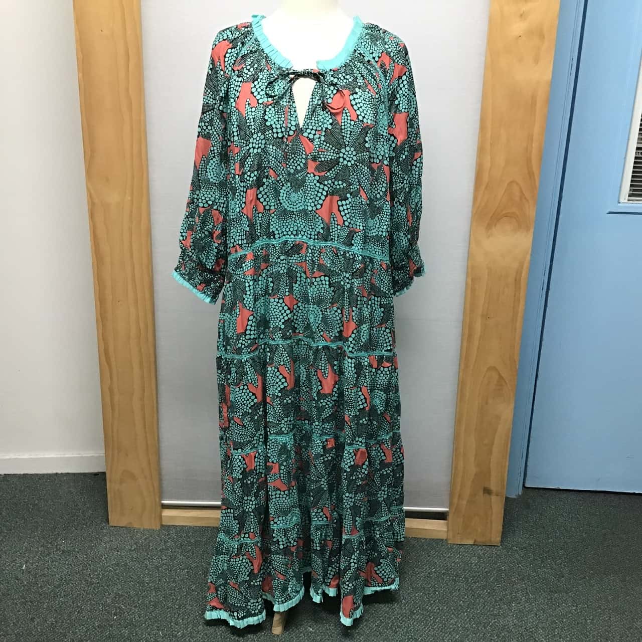 Adrift, Turquoise and coral maxi dress, Size L - XL(s)