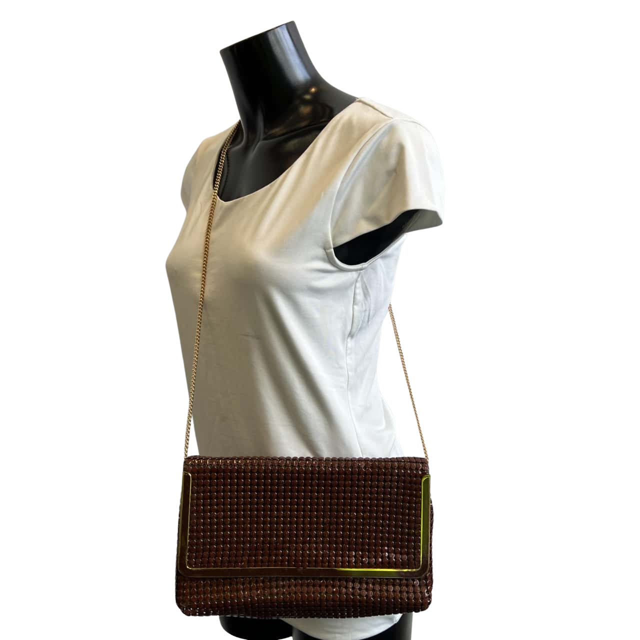 Vintage Glomesh Womens Metal Mesh Clutch Shoulder Bag Maroon(s)