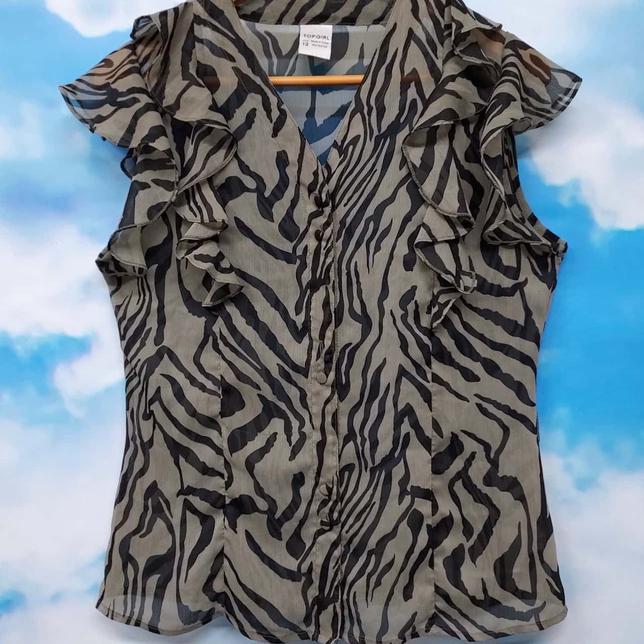 TOP GIRL Womens Size 12 Button Up Black/ Khaki Top(s)