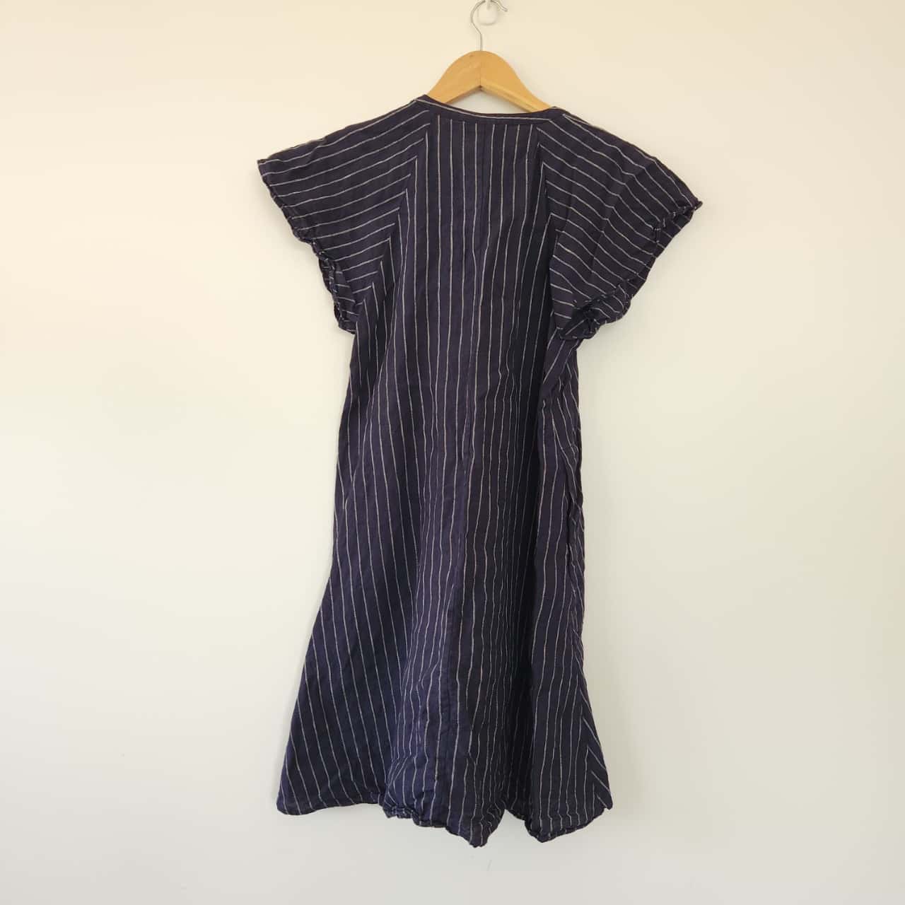Witchery Navy Linen Pinstripe A-Line Dress Size 10 / M (s)