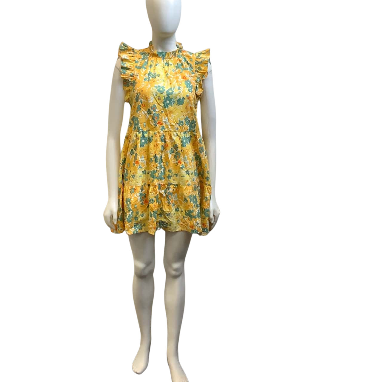 Boohoo Womens Label Size UK12, AUS 10 Floral Mini Dress Yellow / Green
