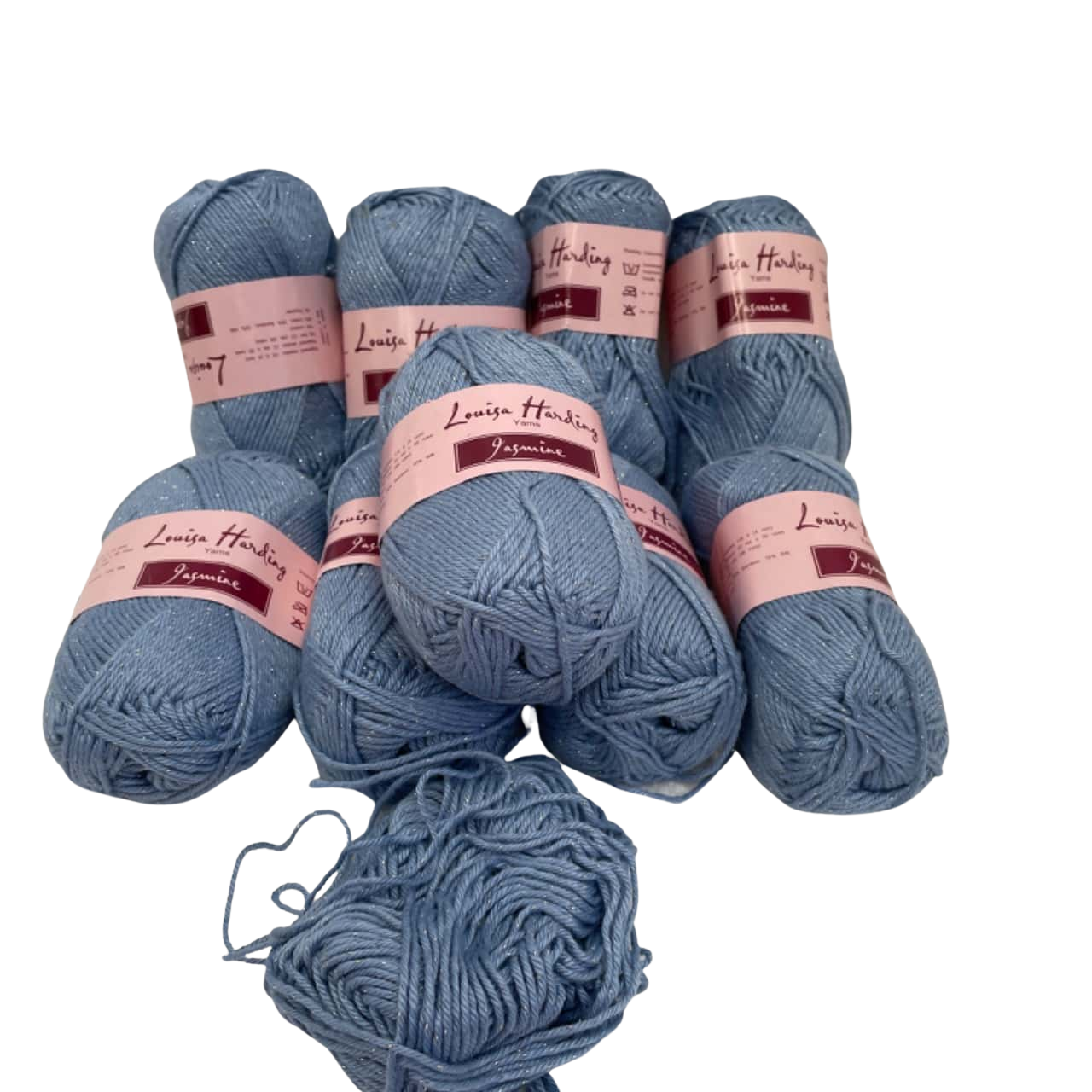 Louisa Harding “Jasmine” Yarn Light Blue. 50 g balls x 9+(s)