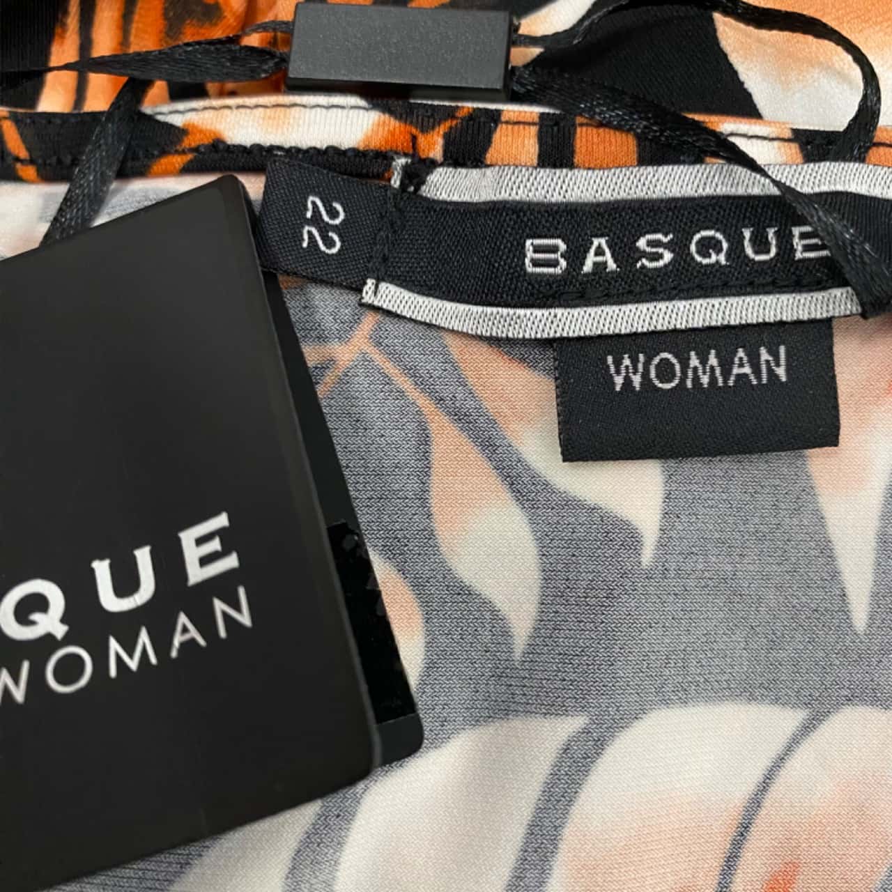 Womens BASQUE WOMAN Orange Black and Cream “Desk to Dinner” Top Brand ...