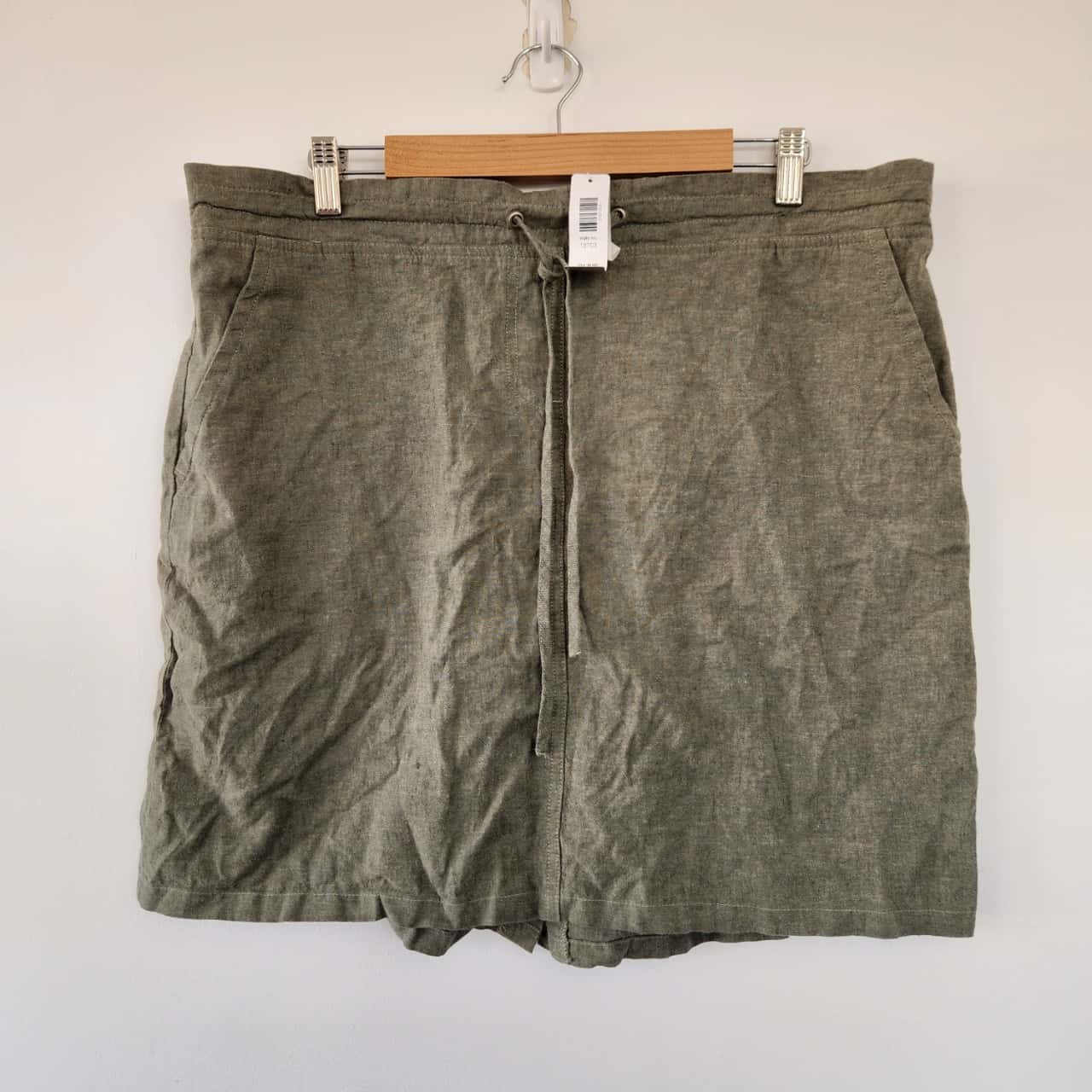 GRAE LINEN Olive Green Mini Skirt Size 14 / XL