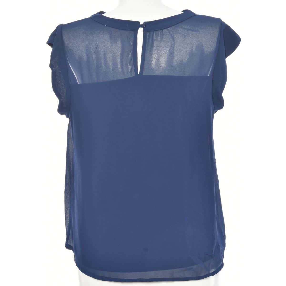 Monteau Womens Size 11-12 Scalloped Sleeve Sheer Panel Top Royal Blue(s)
