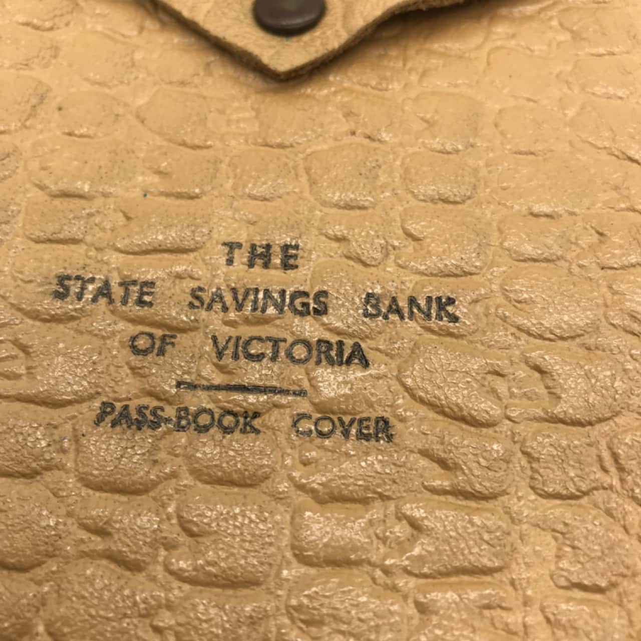 Leather Passbook Cover "the State Savings Bank of Victoria". Tan with ...