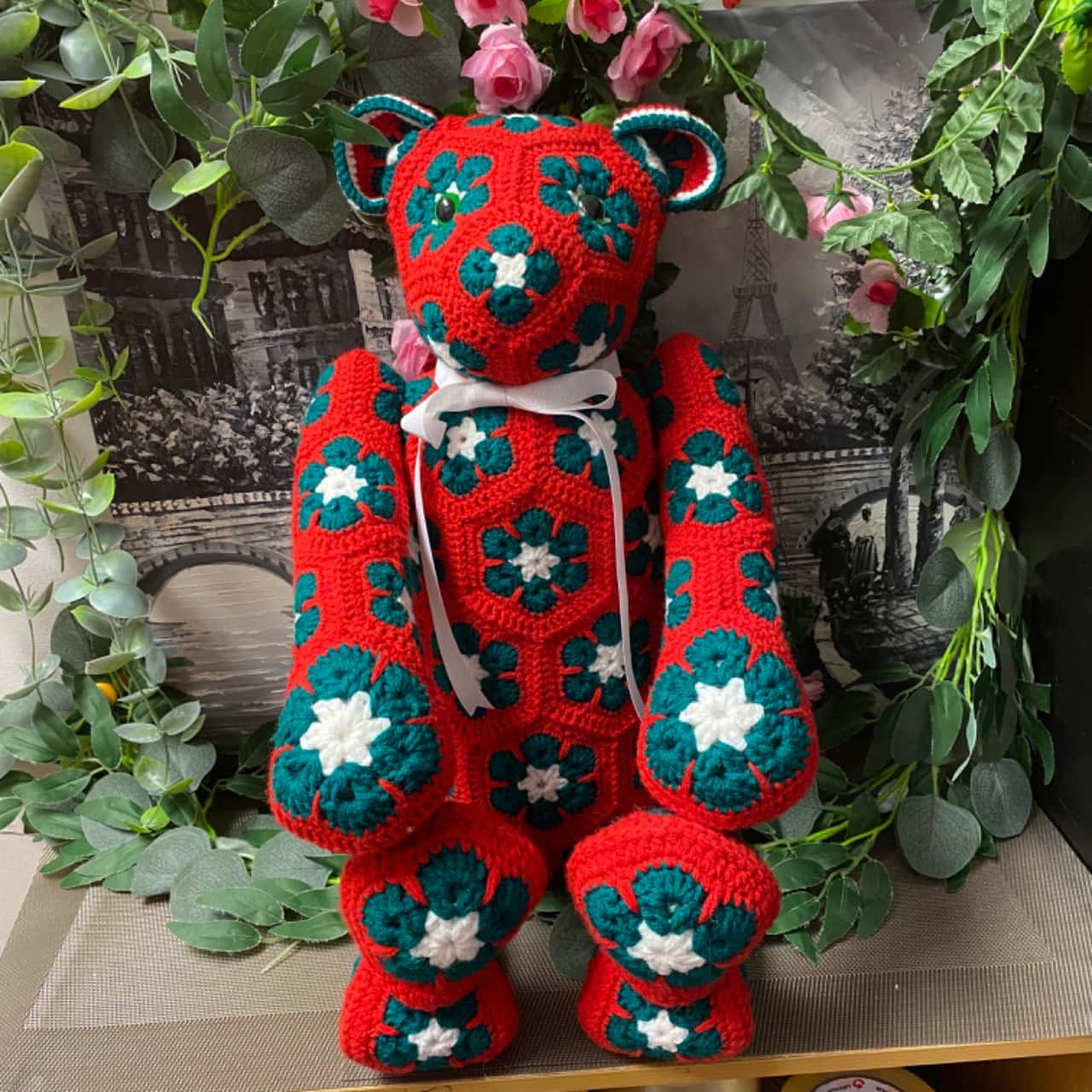 Crocheted large Christmas teddy bear- made in store by our own volunteer
