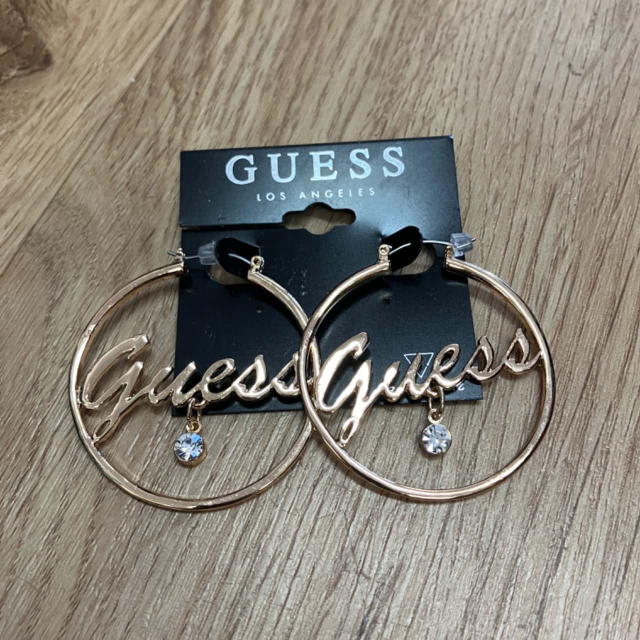 Guess Earrings Gold Plated Logo Crystal Hoops(s)