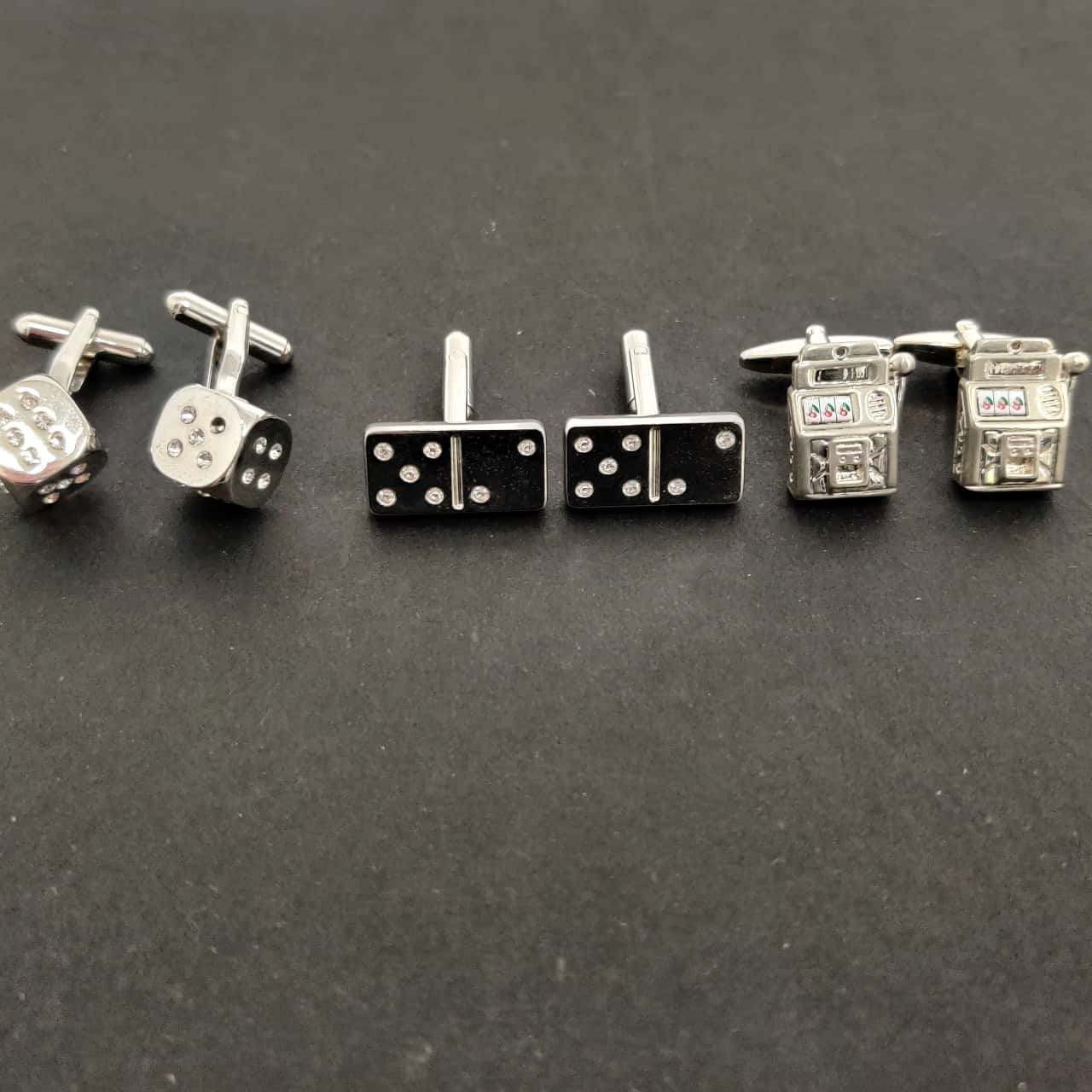 3 Sets of Mens Casino Cuff-links Dice, Pokies, Dominos(s)