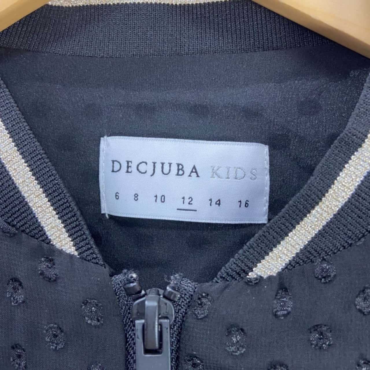 Decjuba Kids Light Black and Gold Trimmed Bomber Jacket Size 12yrs(s)
