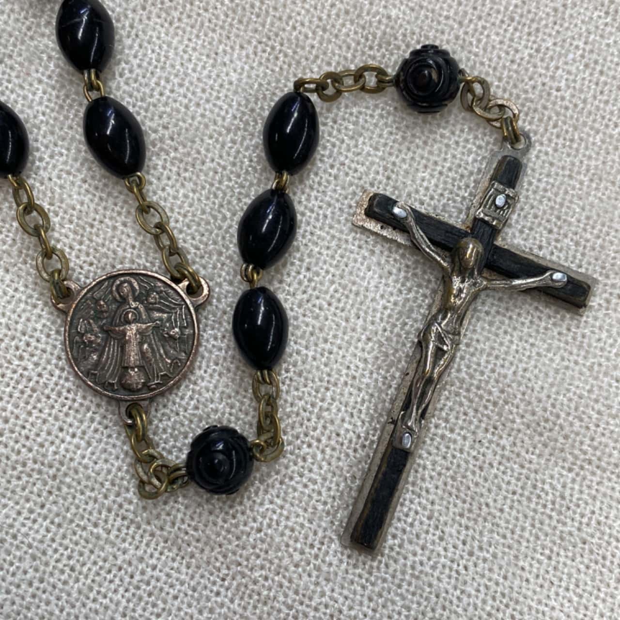 Black Plastic Big Bead Rosary Necklace