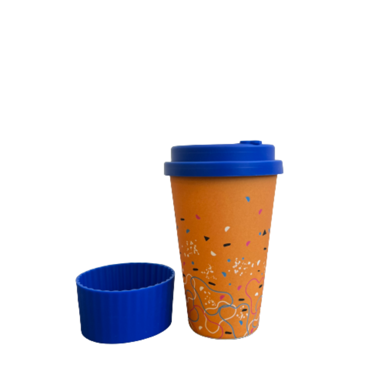 New Bamboo Fibre Keep Cup with Royal Blue Lid: Confetti #111024