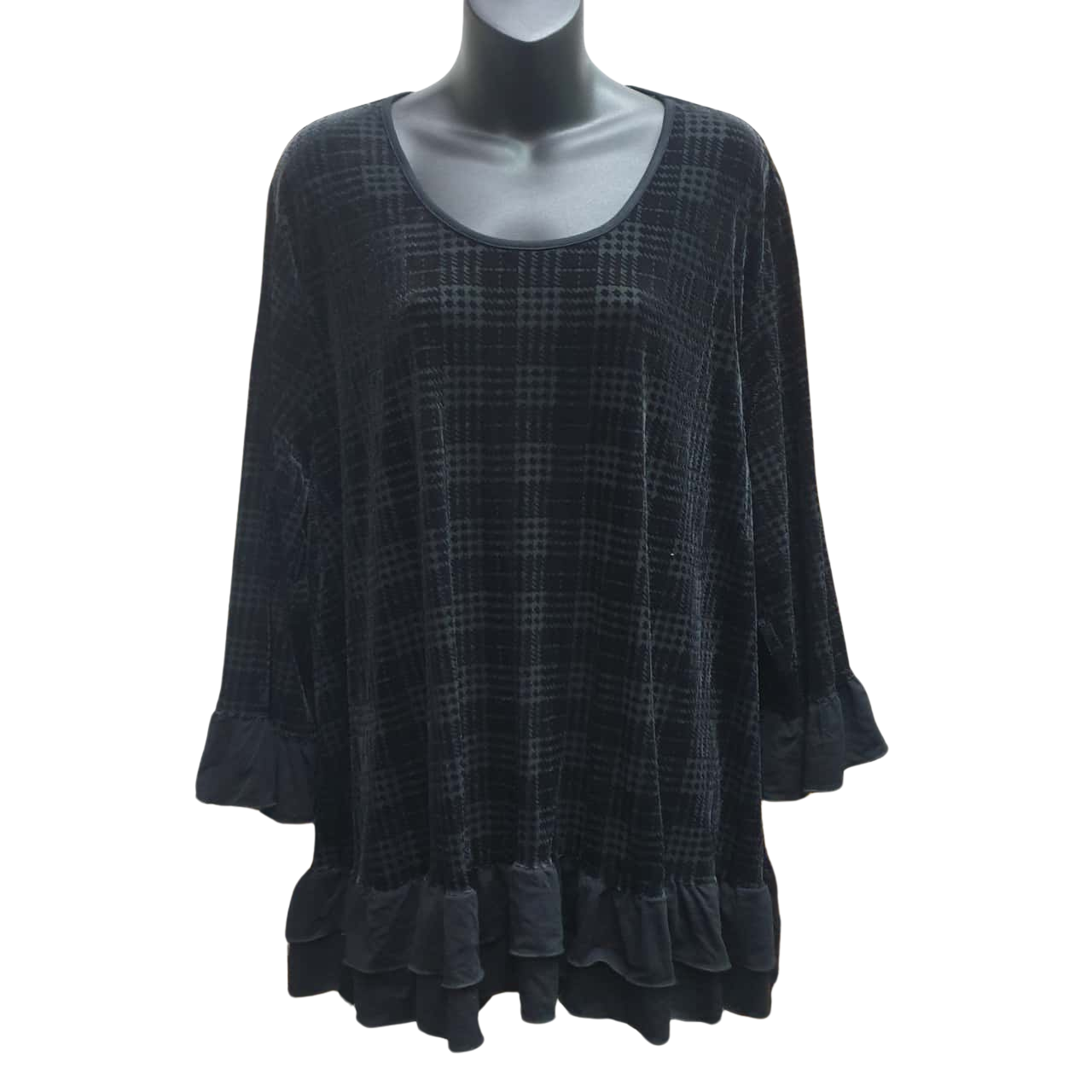 TS / Taking Shape Black Semi Sheer Patterned Velour 3/4 Sleeve Top With ...