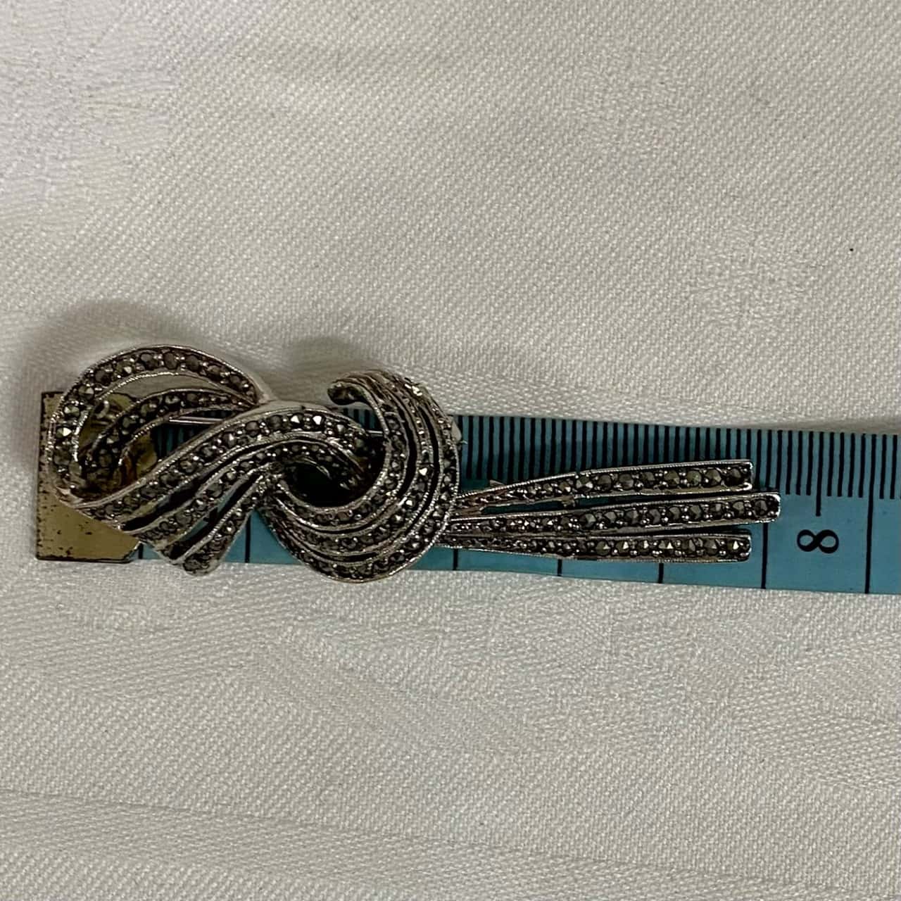 Vintage Marcasite Bow Brooch Silver - Bottom Bow Swings(s)