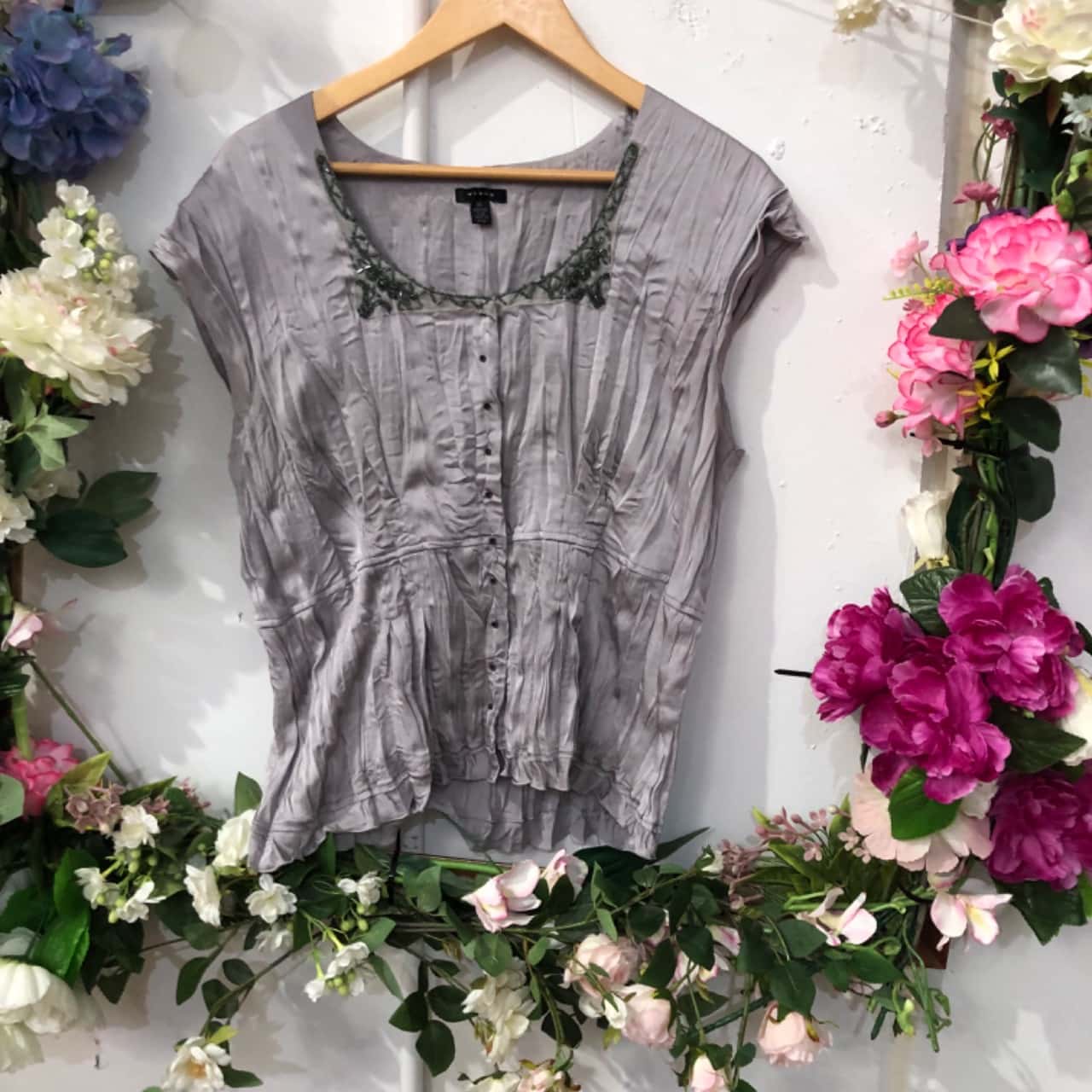 Verge(NZ)size XL Grey hand embellished top(s)