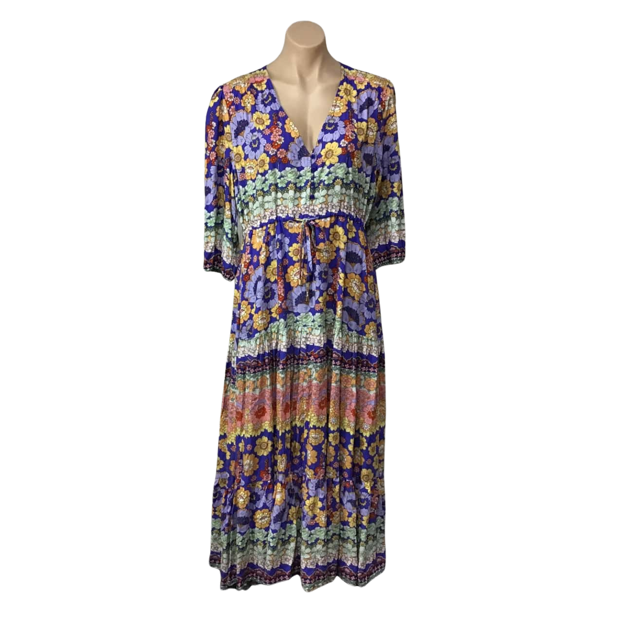 Jaase Womens Size L Blue / Multicoloured Floral Short Sleeve Maxi Dress(s)