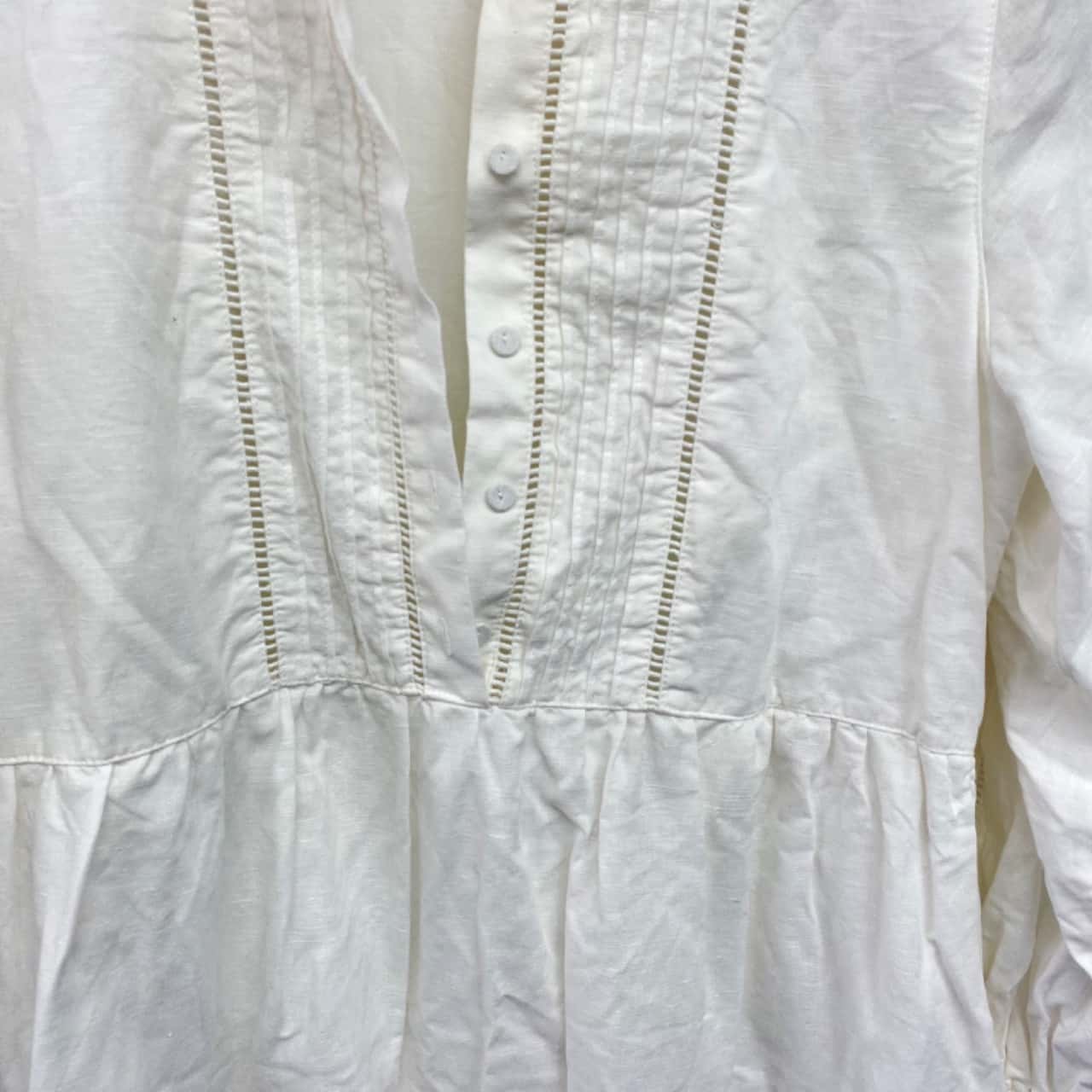 French Connection White Linen Long Sleeve Button Detail Mini Dress Size ...