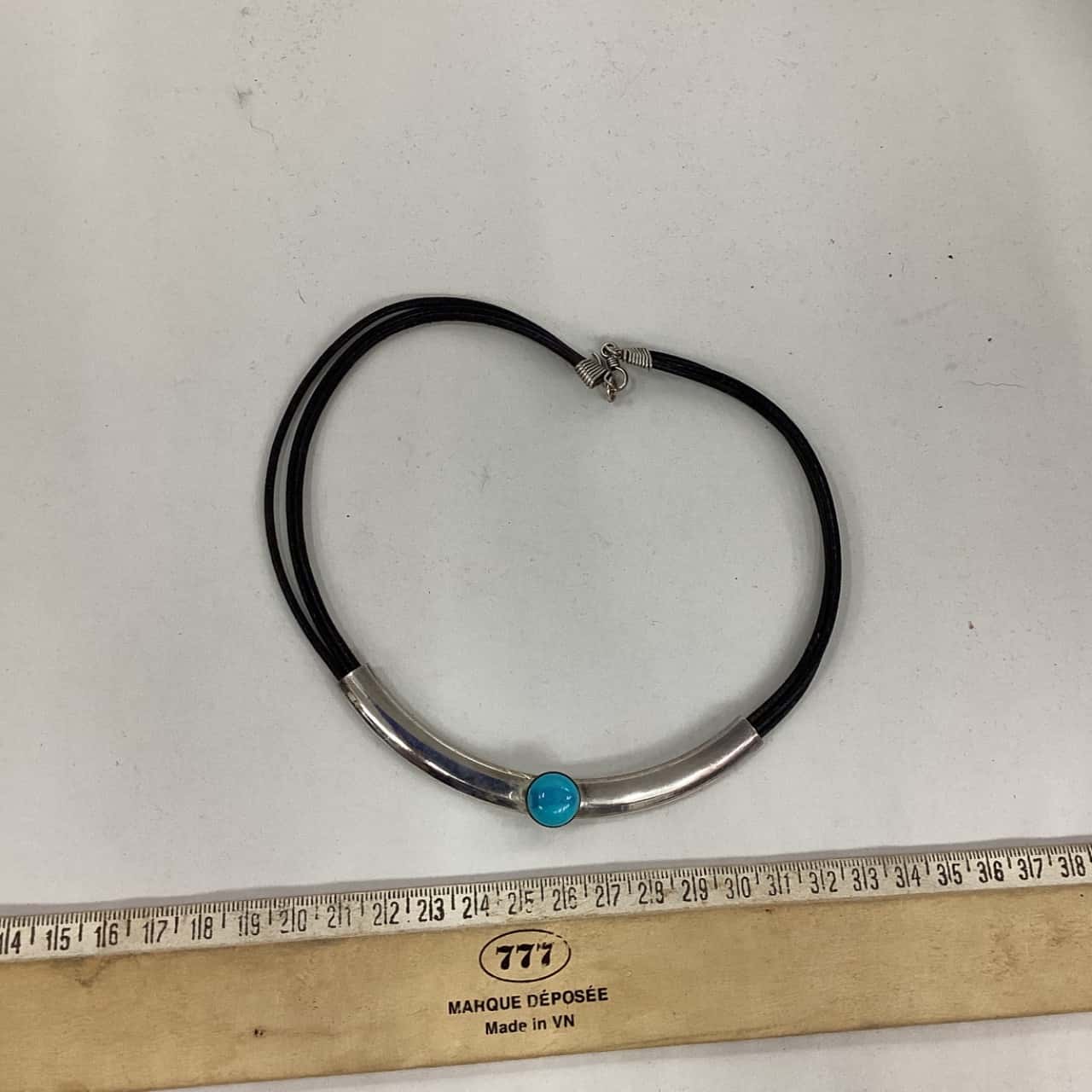Womens Vintage Boho Necklace Silver Silver on Leather with Blue Stone ...