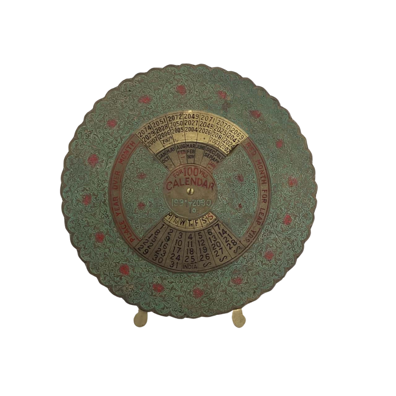 Indian Brass Perpetual 100 Year Calendar 1991-2090(s)