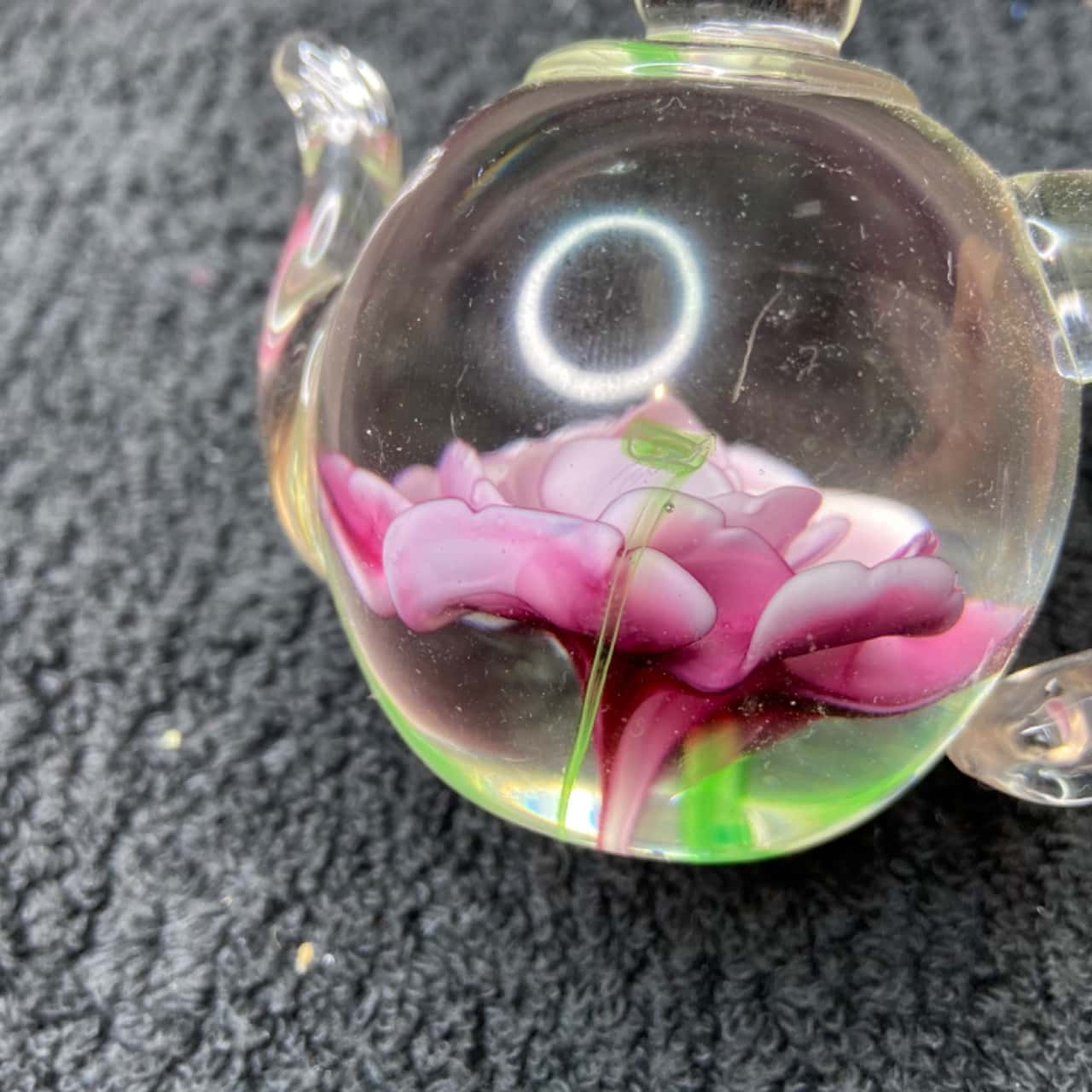 Vintage Glass Flower Teapot Paperweights