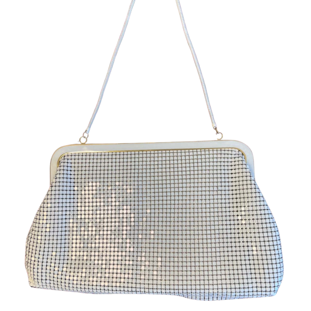 VINTAGE Handbag with Clasp Closure and Chain Handle - Off White / White