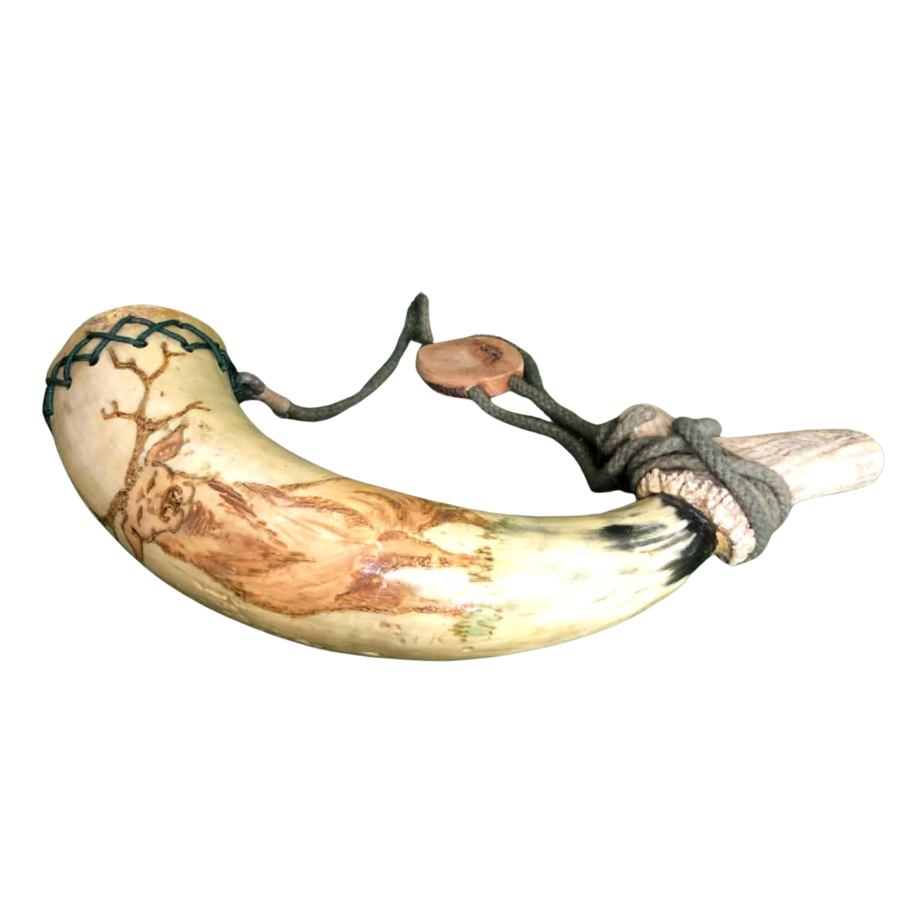 Ornate Horn With Reindeer Carving (s)