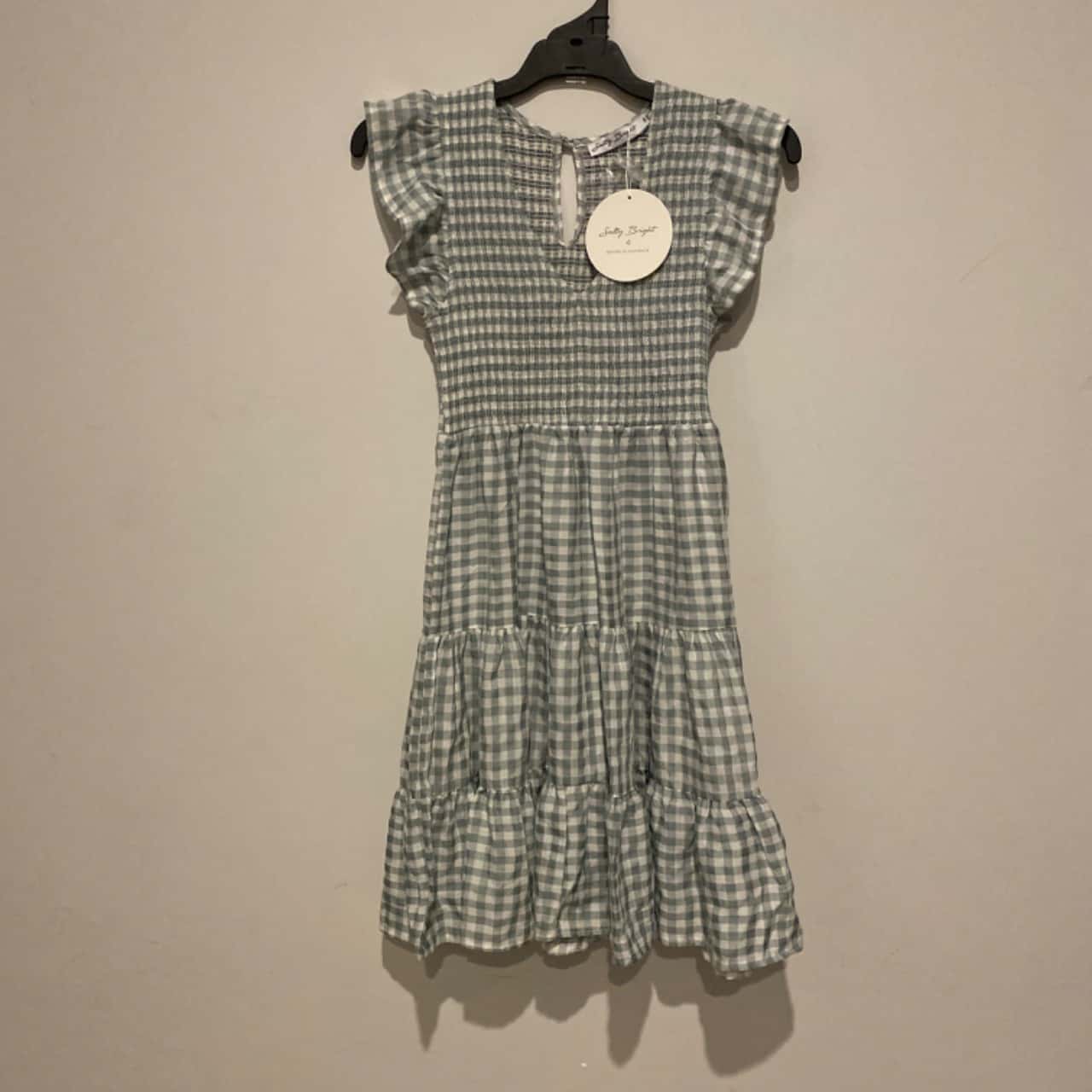 Salty Bright Womens Size 8 Midi Dress Checked / Green / Off White (s)