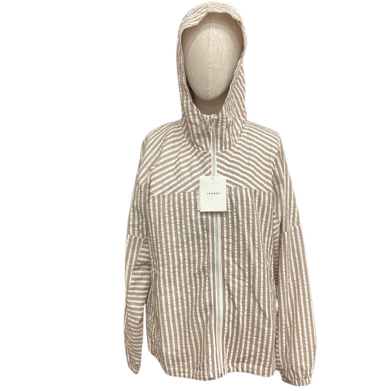 Venroy Womens Size M Hood Jacket Beige / Striped / White Spray Jacket(s ...