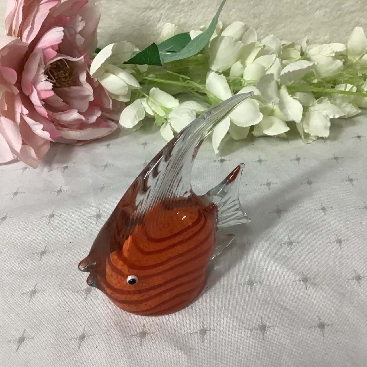 Small Orange / Red Stripped Pattern Glass Fish Ornament(s)