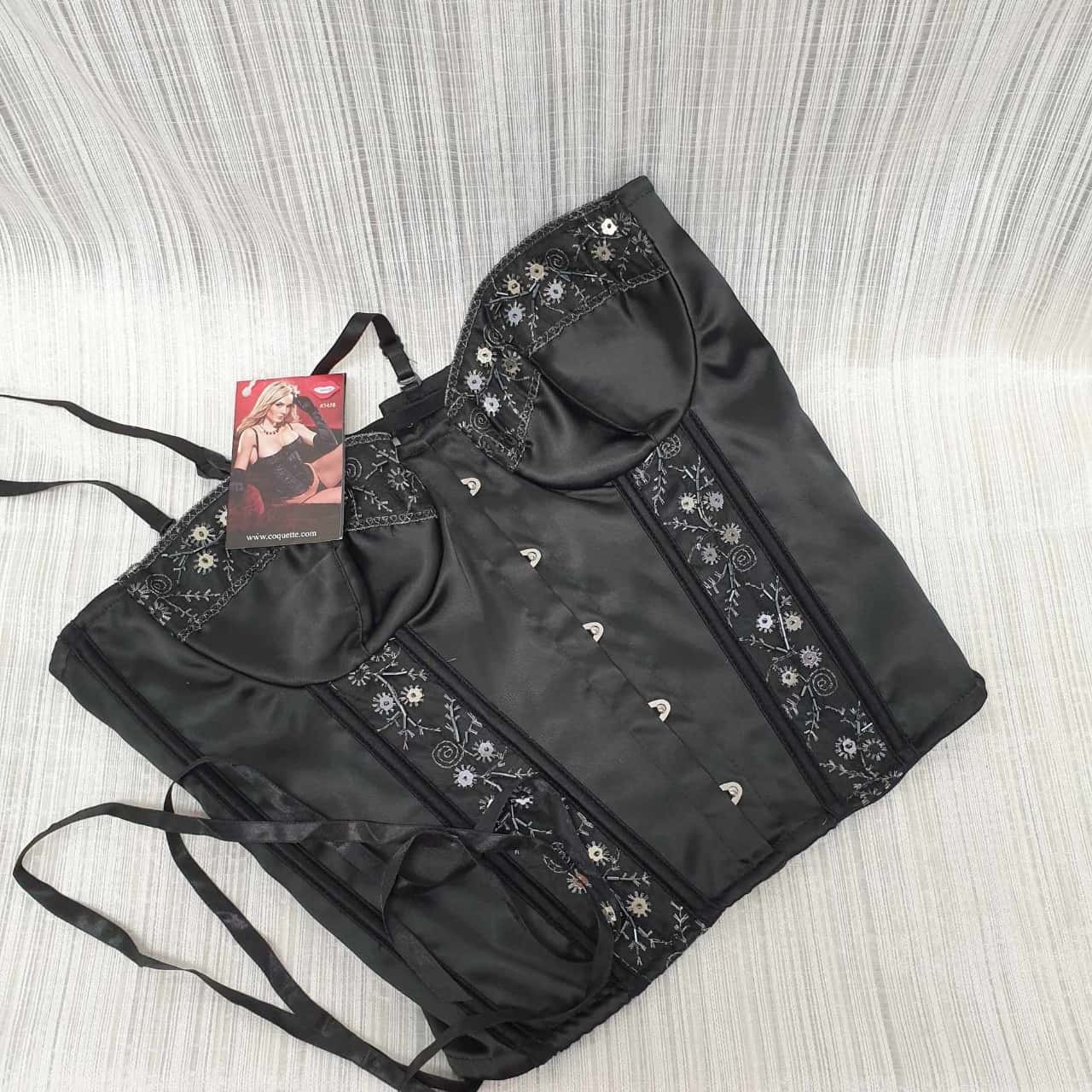 Coquette Absolutely Stunning Black Bead & Embroidered Bustier Corset ...