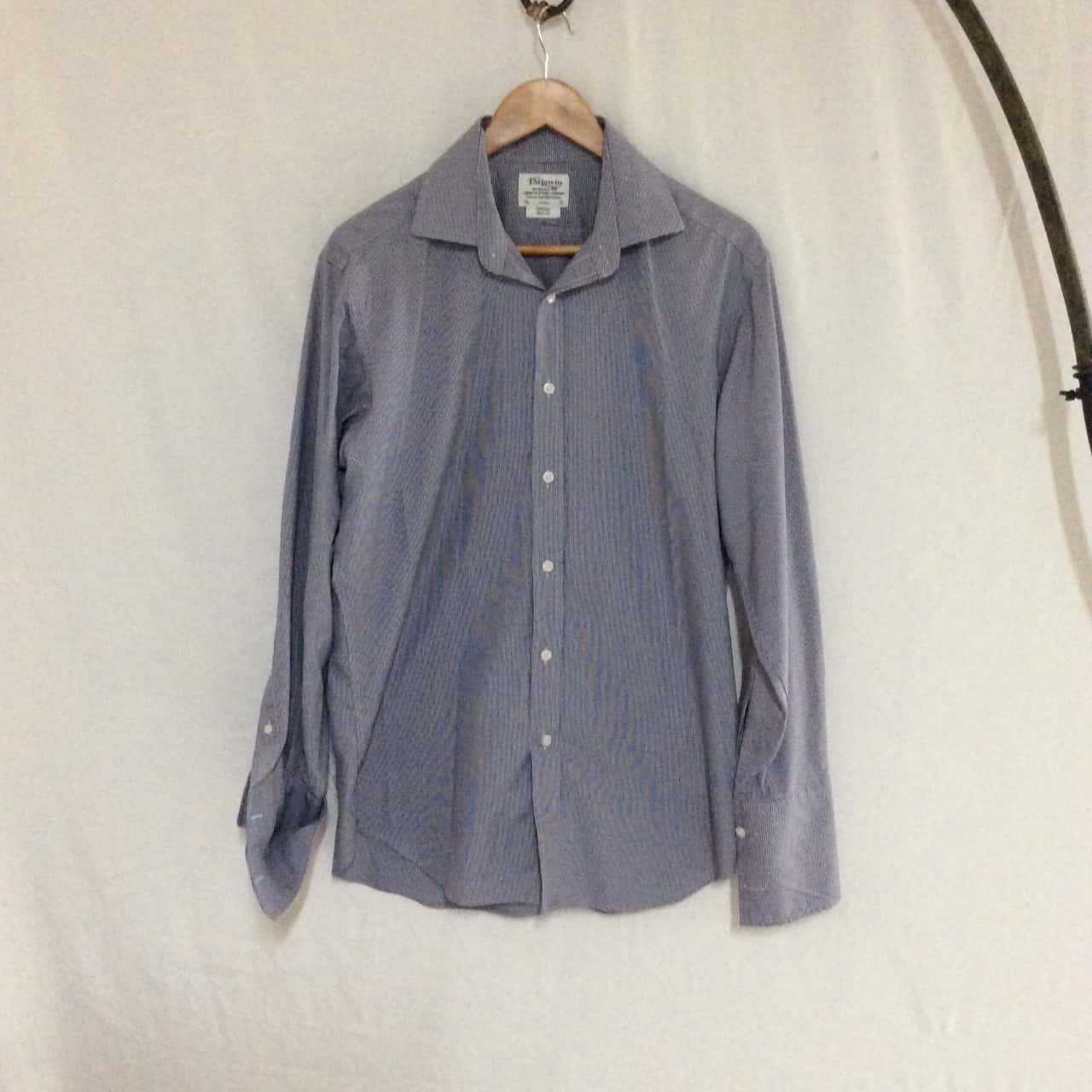 T.M. Lewin Mens Size 33 Long Sleeve Shirt Blue / Checked (s)
