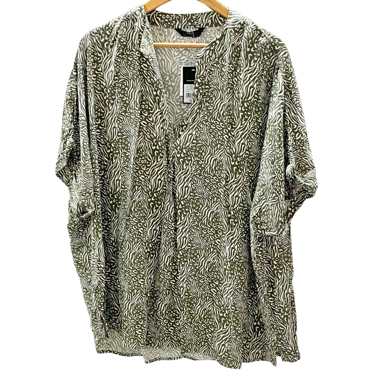 Sara Womens Size 22 Shirts & Blouses / Short Sleeve Olive / Pattern / White