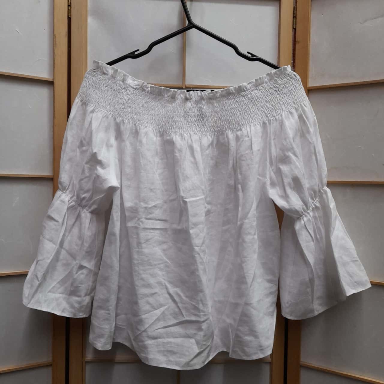 Sussan Womens Size 6 Top Linen Blend, 3/4 Sleeve White
