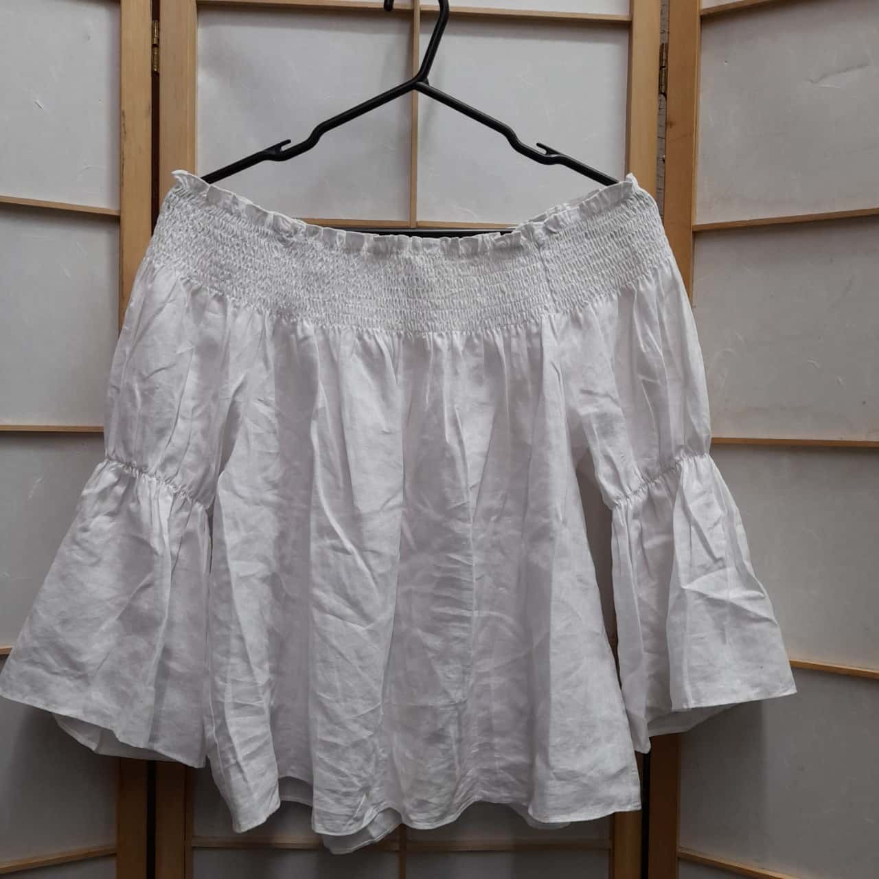 Sussan Womens Size 6 Top Linen Blend, 3/4 Sleeve White