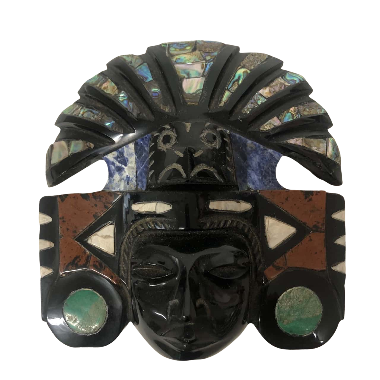 Vintage Aztec/Mayan Black Obsidian Carved Stone Mask