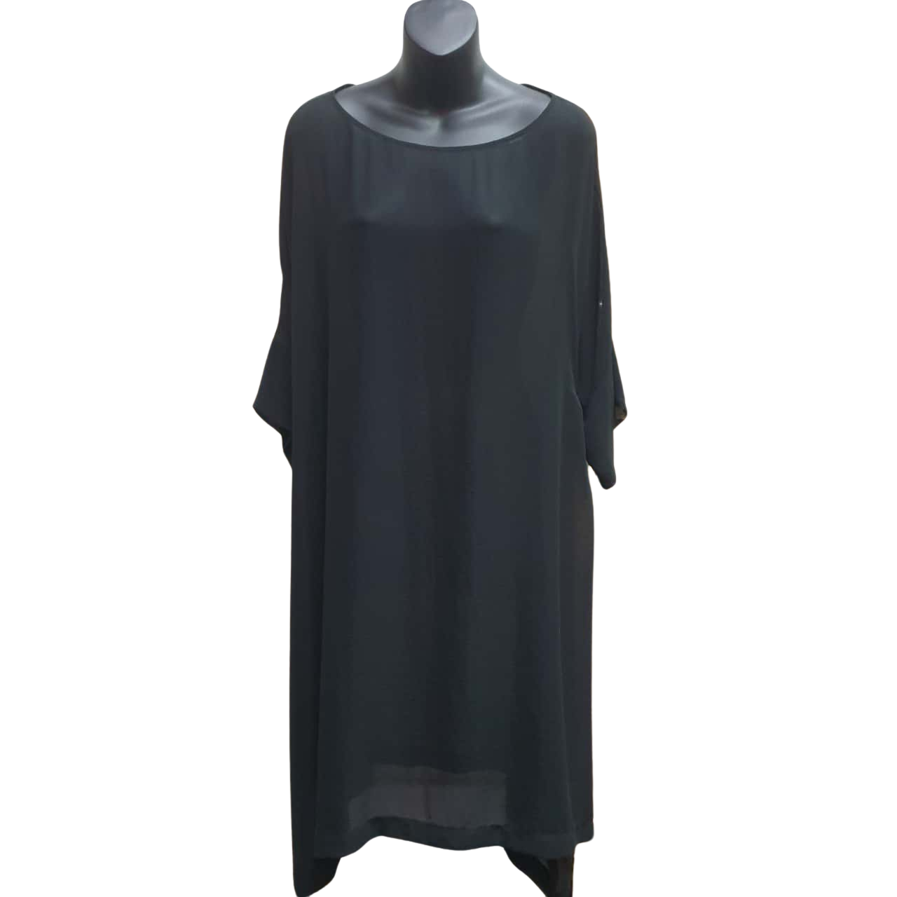 NICOLA WAITE Size L Black Sheer Long Line Layering Tunic Top