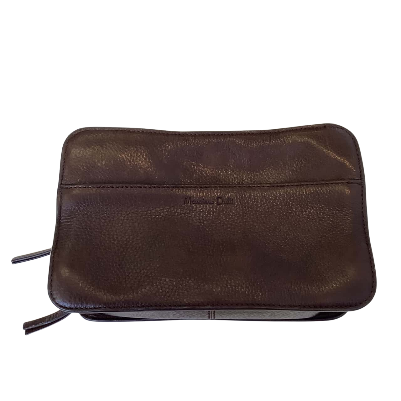 Massimo Dotti Womens Textured Double Zip Leather Pouch Dark Brown(s)