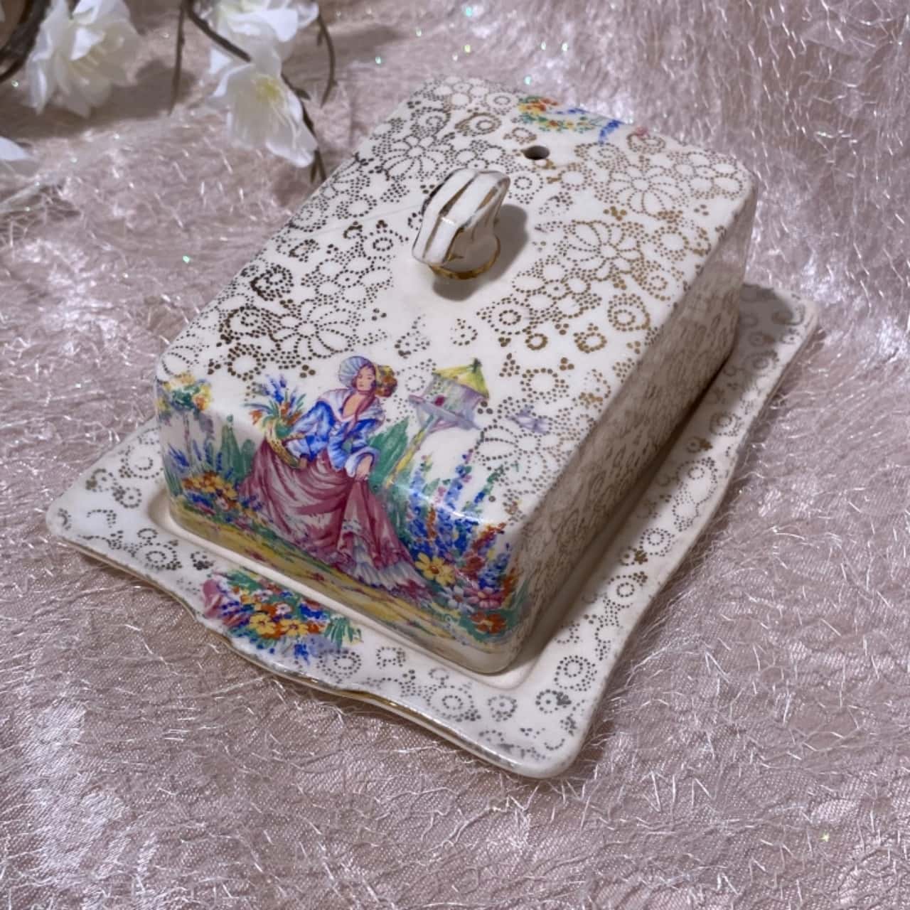 Vintage Art Deco H & K Tunstall Pottery Butter Dish and Cover