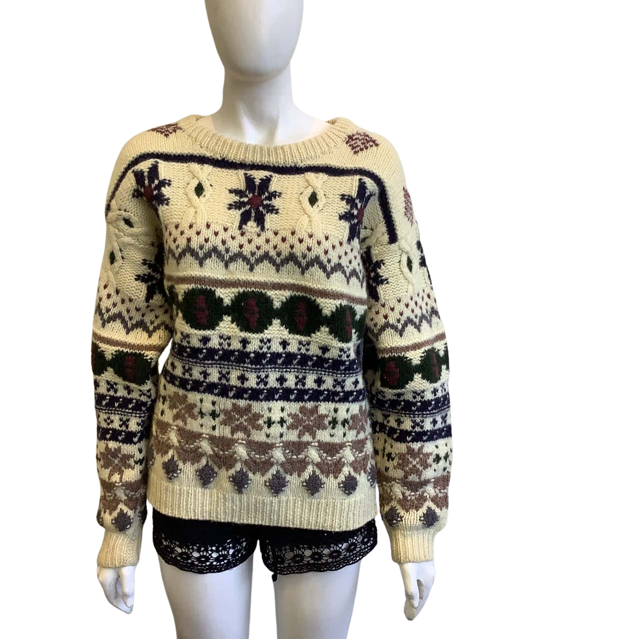 Stone Cottage Women's Size M Vintage Wool Jumper Off White Pattern(s)