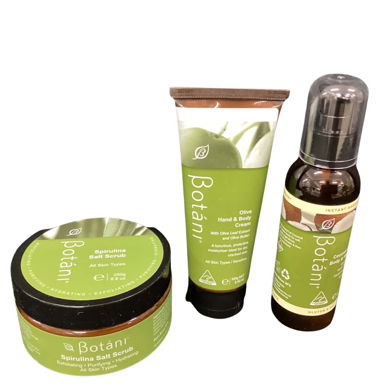 Botani Salt Scrub & Coconut Body Oil & Body Cream