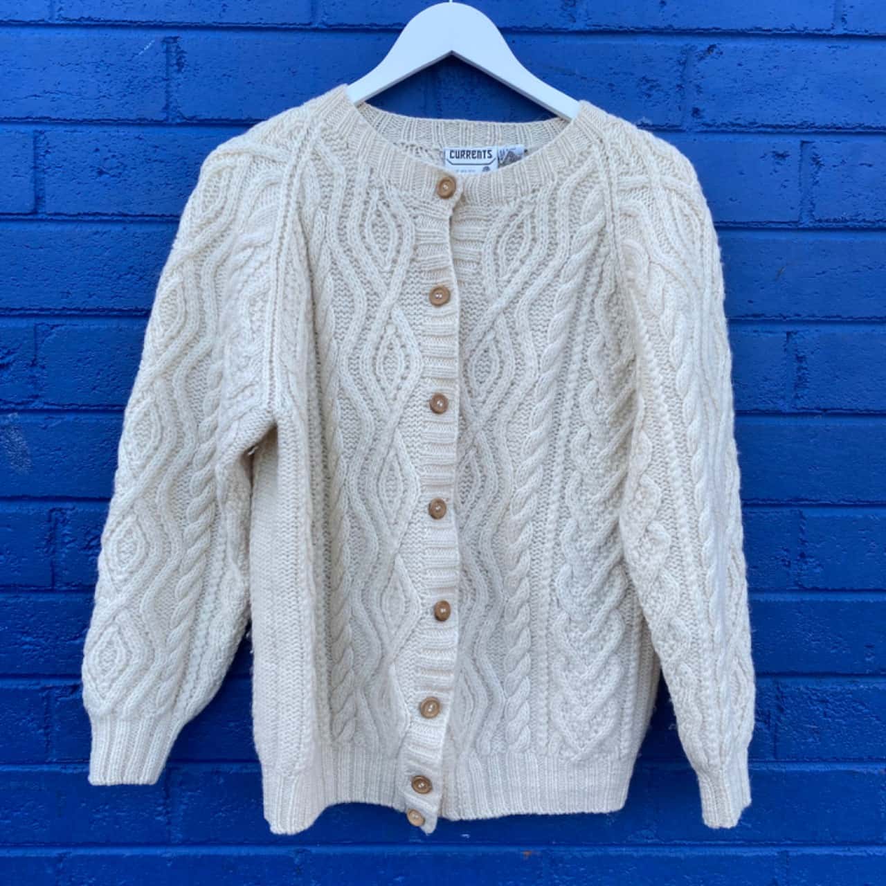 Currents cable knit Womens Size L Cardigans Cream