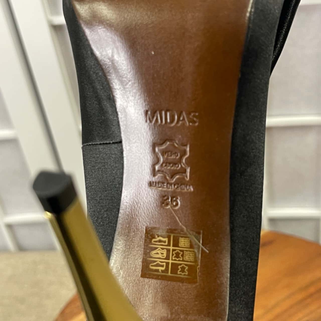 Midas Black Satin Heels Size 36